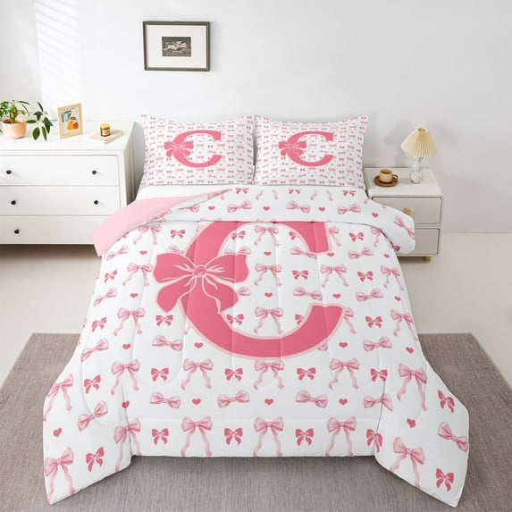 Feelyou Fashion Monogrammed C Queen Comforter Set, Ribbon Love Heart ...