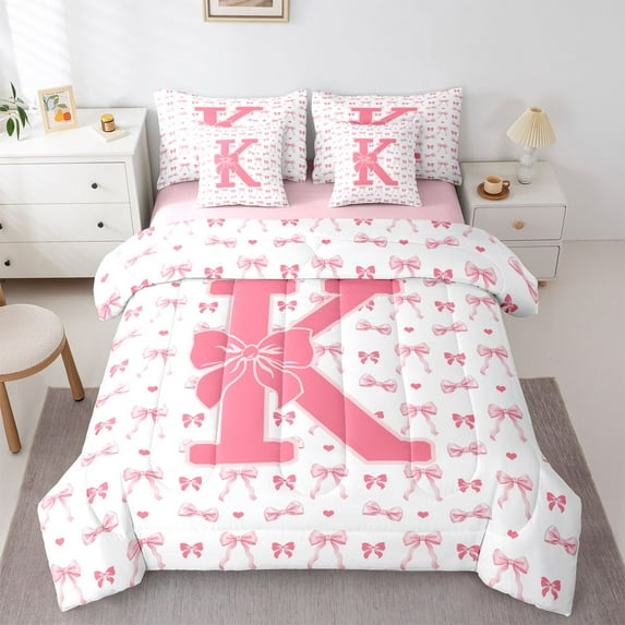 Feelyou Fashion Monogrammed K Comforter Set 7pcs, Ribbon Love Heart ...