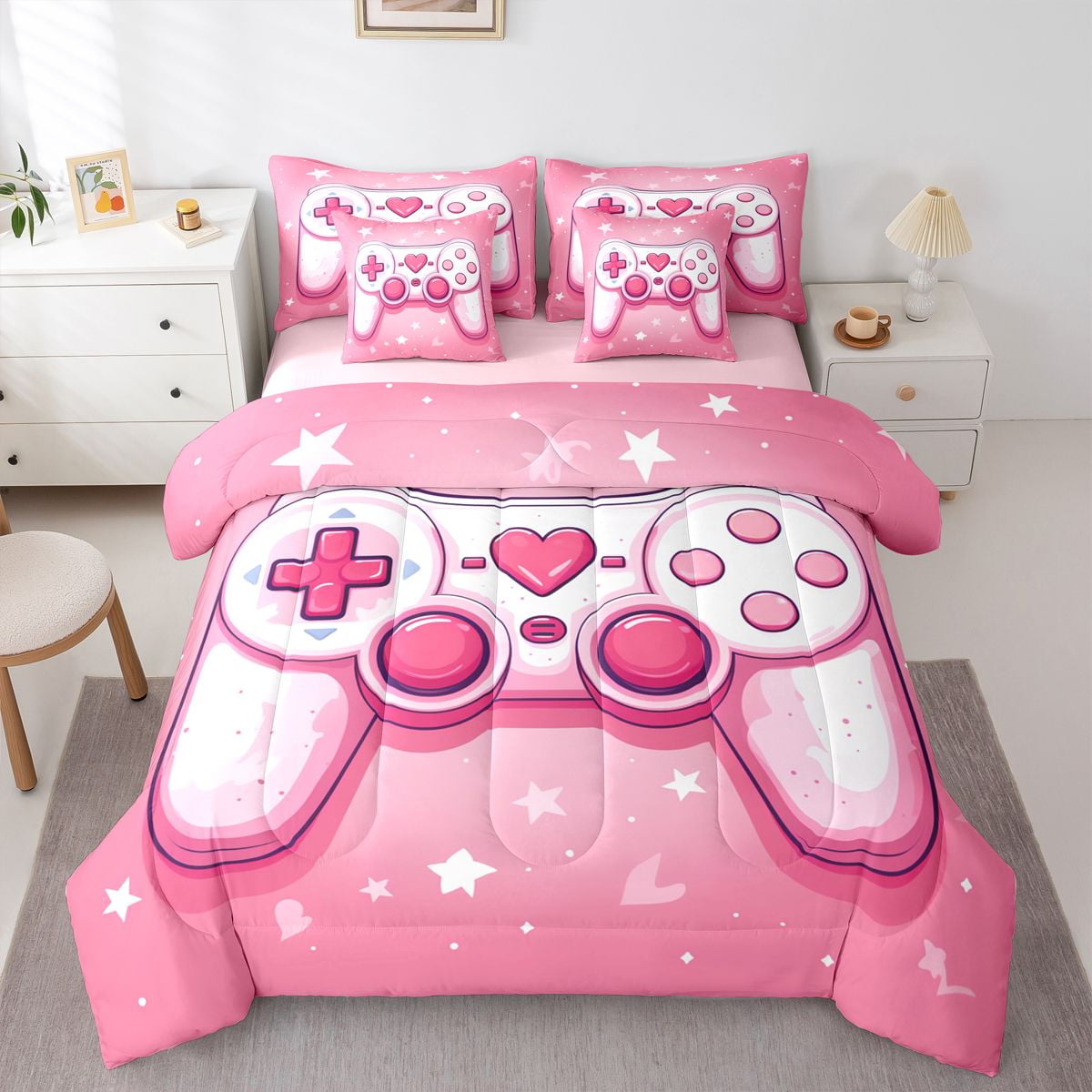 Feelyou Fashion Pink Gamepad Bedding Comforter Set 7pcs, Romantic Love ...