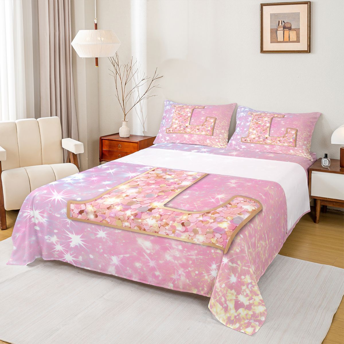 Feelyou Fashion Pink Letter Queen Sheet Sets for Teen, Cartoon ...