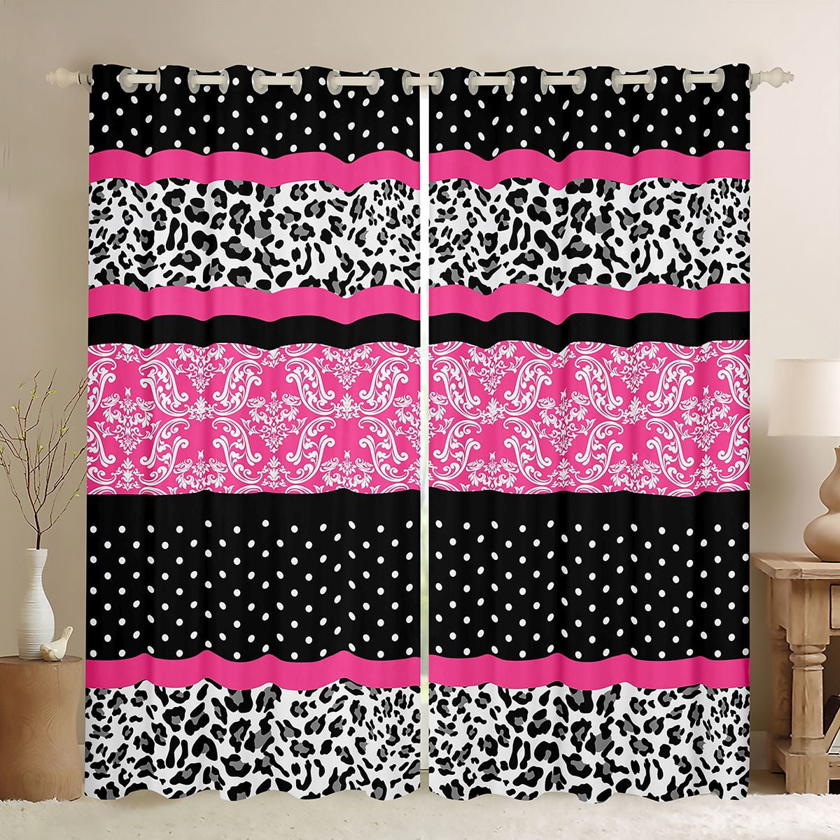 Feelyou Fashion Pink Paisley Curtains Pack of 2 (42x84 Each), Western ...