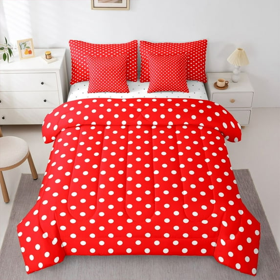 Feelyou Fashion Polkadots Twin Bedding Sets 7-Piece, Red Abstract ...