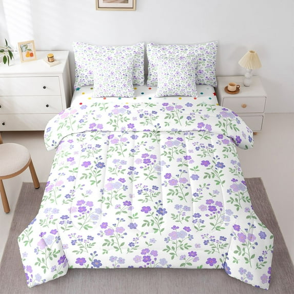 Feelyou Fashion Purple Flower Comforter Set 7pcs, Plant Botanical Queen ...