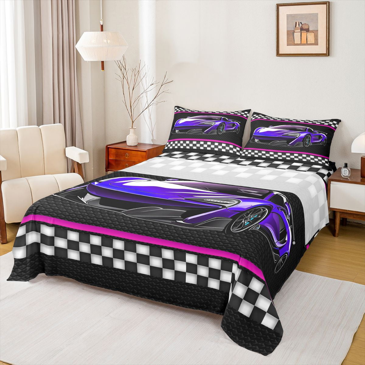 Feelyou Fashion Purple Racing Car Full Size Sheets for Boys, Modern ...