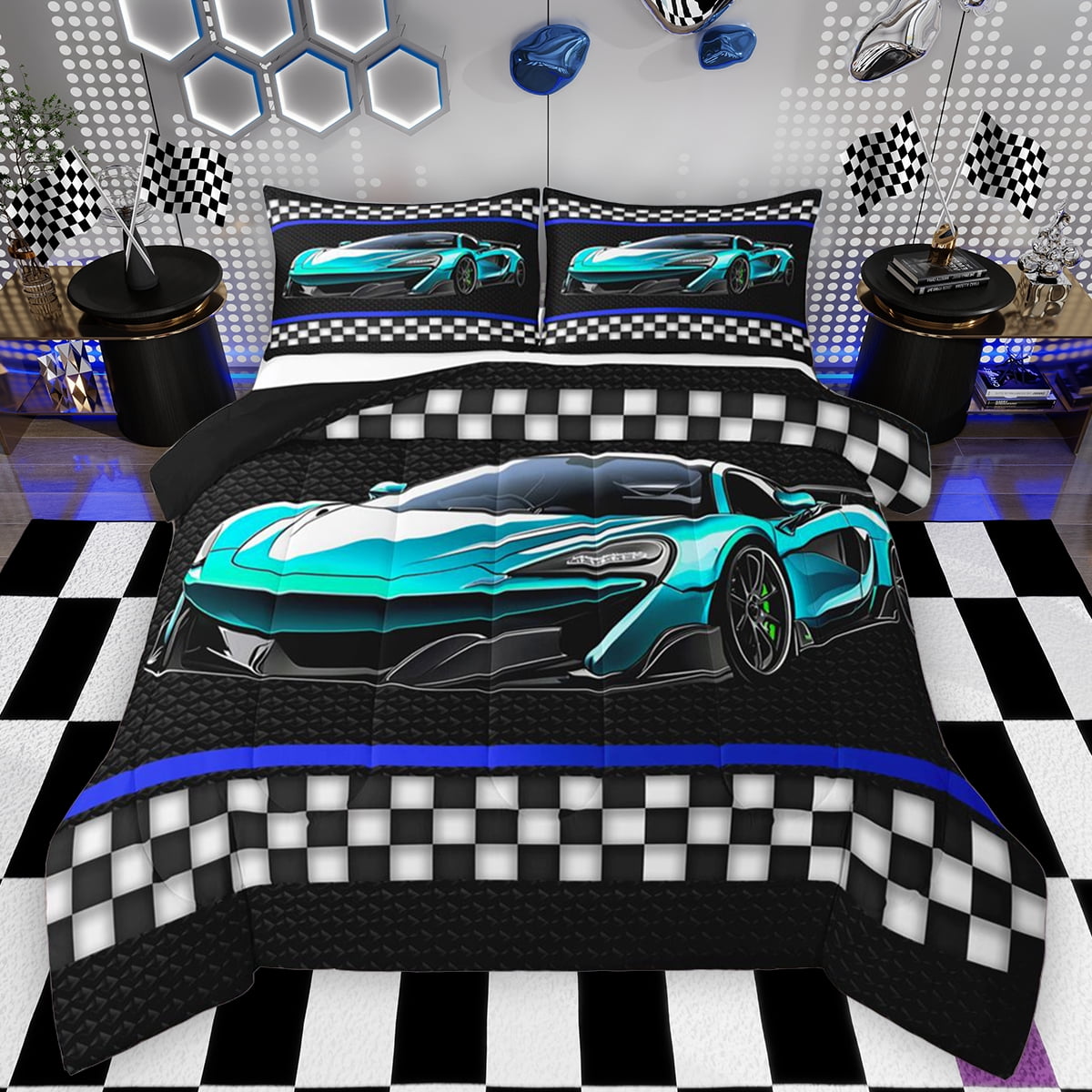 Feelyou Fashion Racing Car Full Size Comforter Sets for Boys, Modern ...