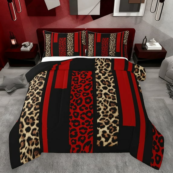 Feelyou Fashion Red Abstract Queen Comforter Set, Cheetah Leopard Print ...