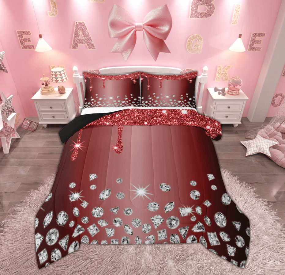 Feelyou Fashion Sequin Print Bedding Comforter Set for Girls, Glitter ...