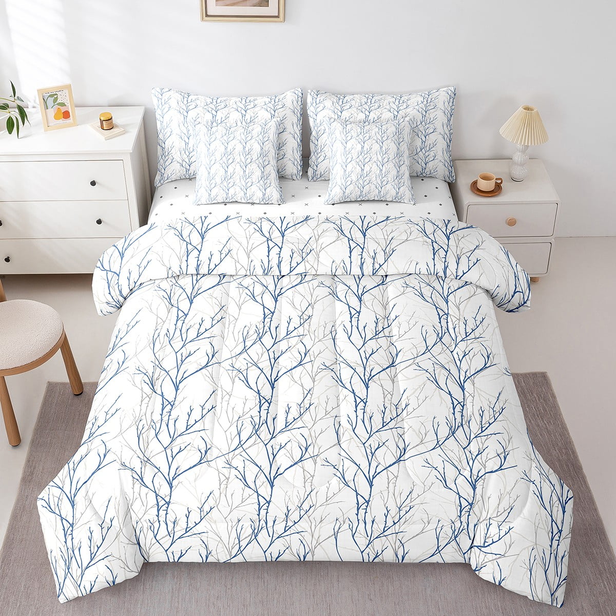 Feelyou Fashion Tree Branches Twin Bedding Sets 7-Piece, Blue Jungle ...