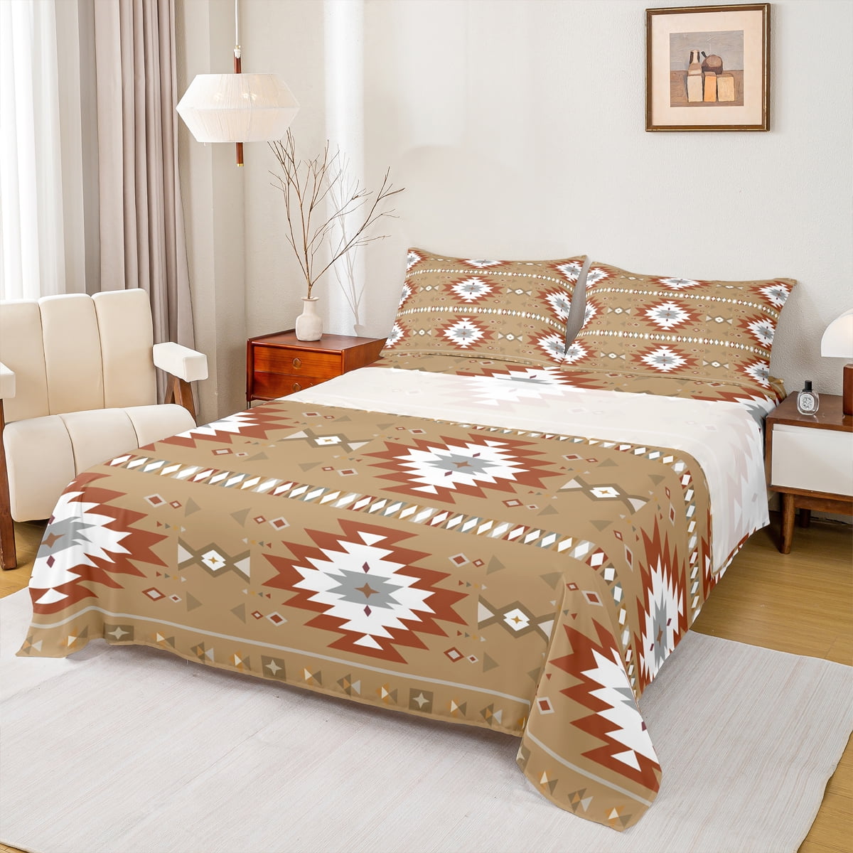 Feelyou Fashion Triangle Aztec Bed Sheets, Boho Rustic Farmhouse King ...