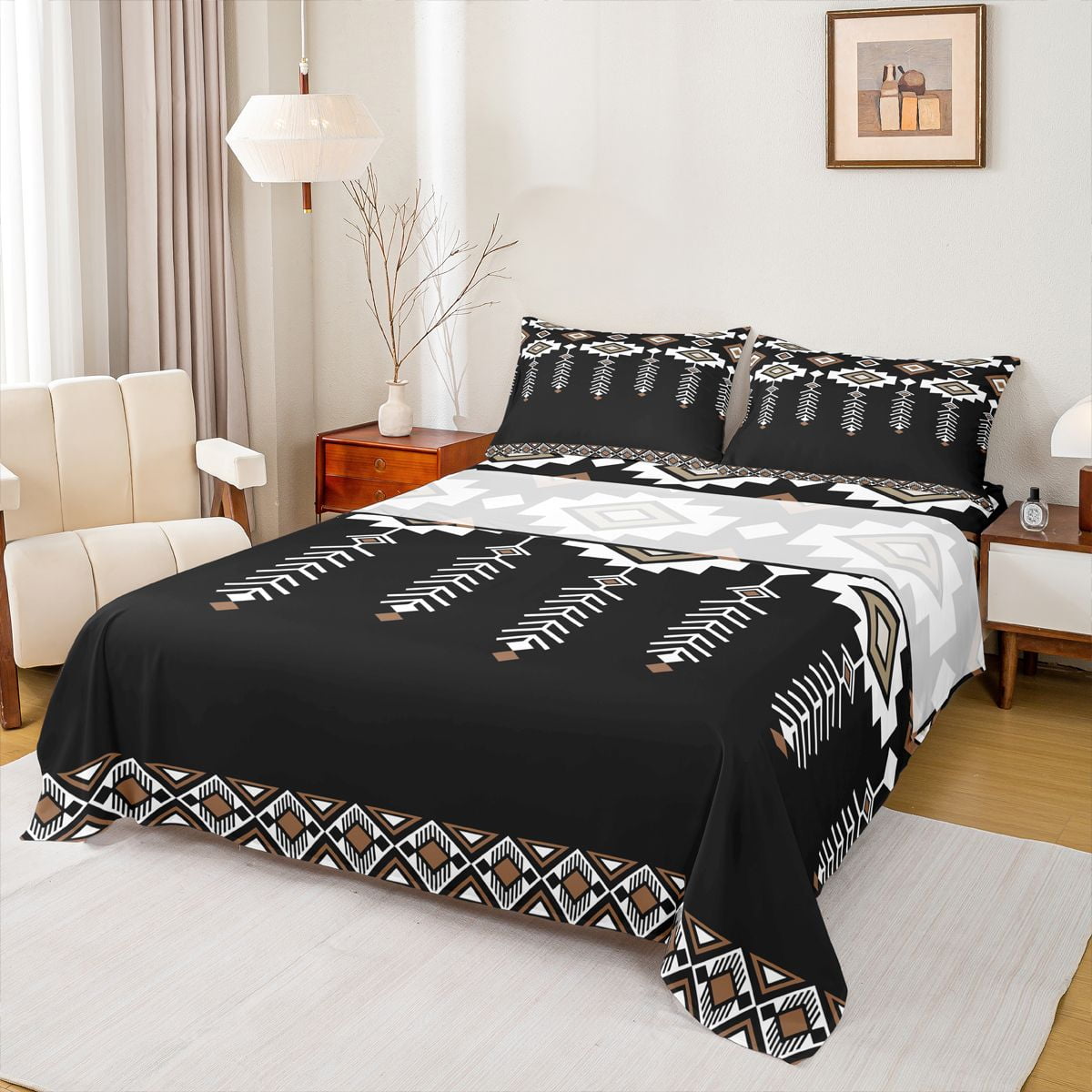 Feelyou Fashion Western Aztec Twin Sheet Sets, Black White Abstract ...
