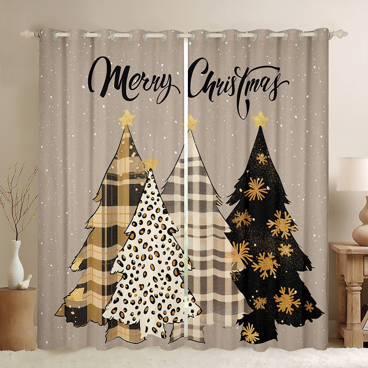 Feelyou Fashion Xmas Tree Blackout Curtains Set of 2 (52x84 Each) for ...