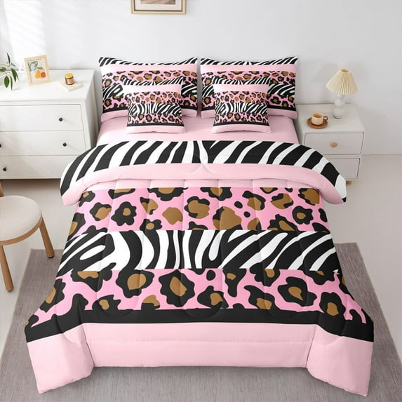Feelyou Fashion Zebra Cheetah Print Comforter Set 7pcs, Pink Polkadots ...
