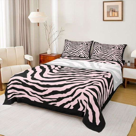 Feelyou Fashion Zebra Print Full Size Sheets, Black Pink Lines Stripes ...