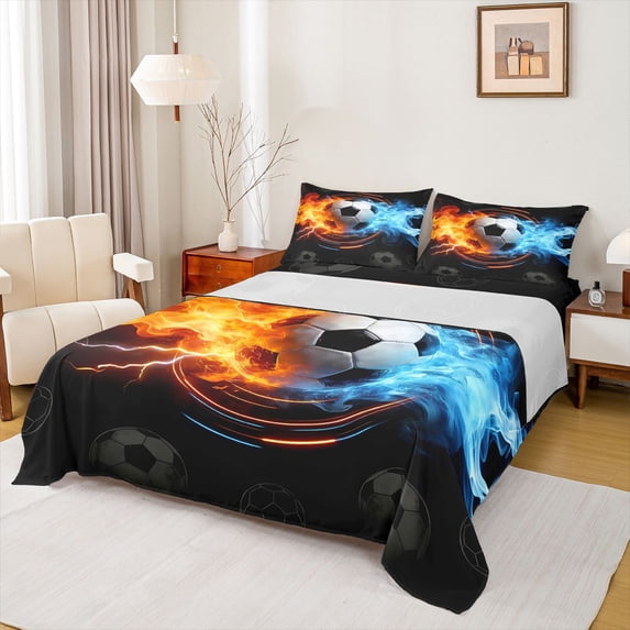 Feelyou Fire Ice Soccer Queen Sheets for Boys, Red Blue Lightning ...