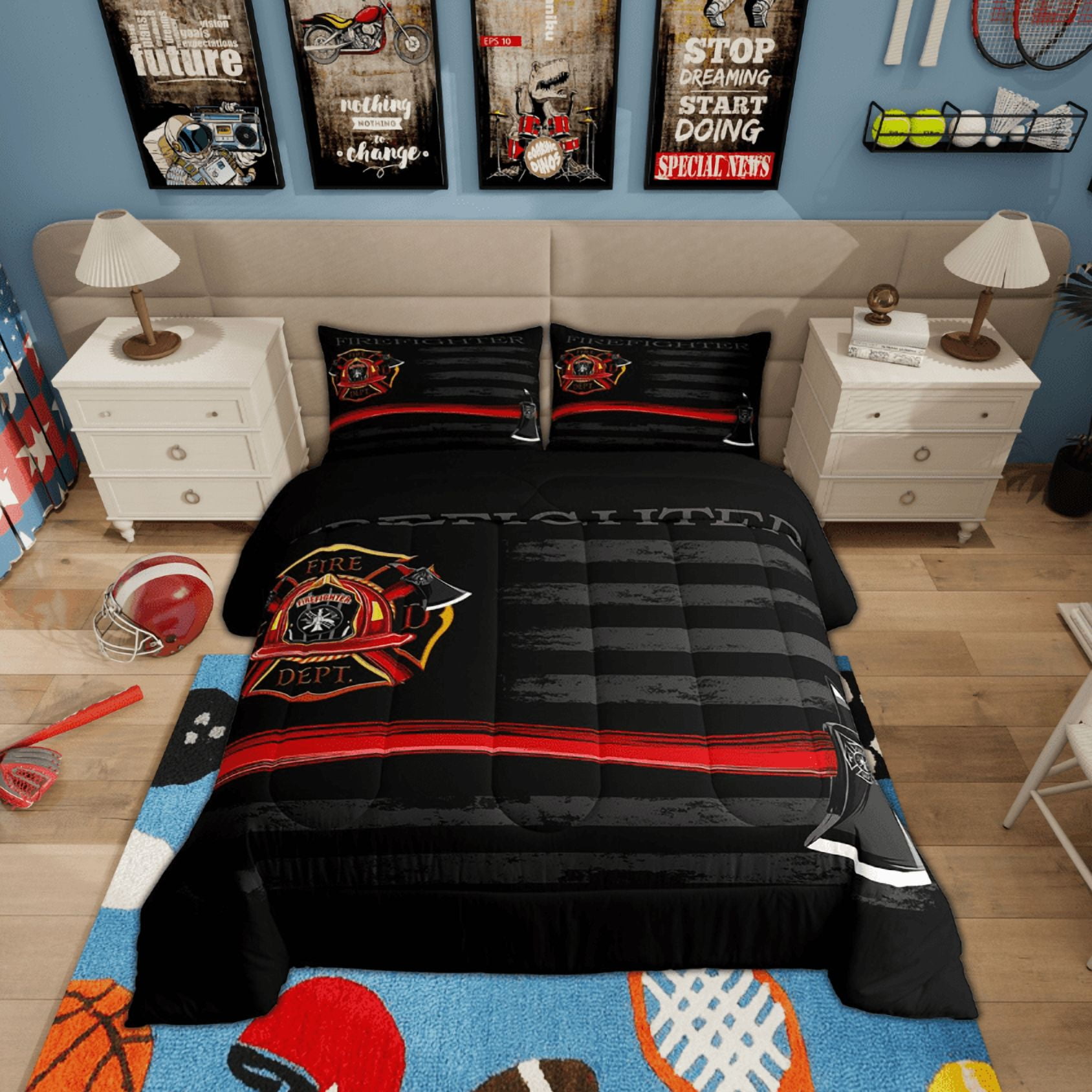Feelyou Firefighter Kids King Size Comforter Sets, American Flag ...
