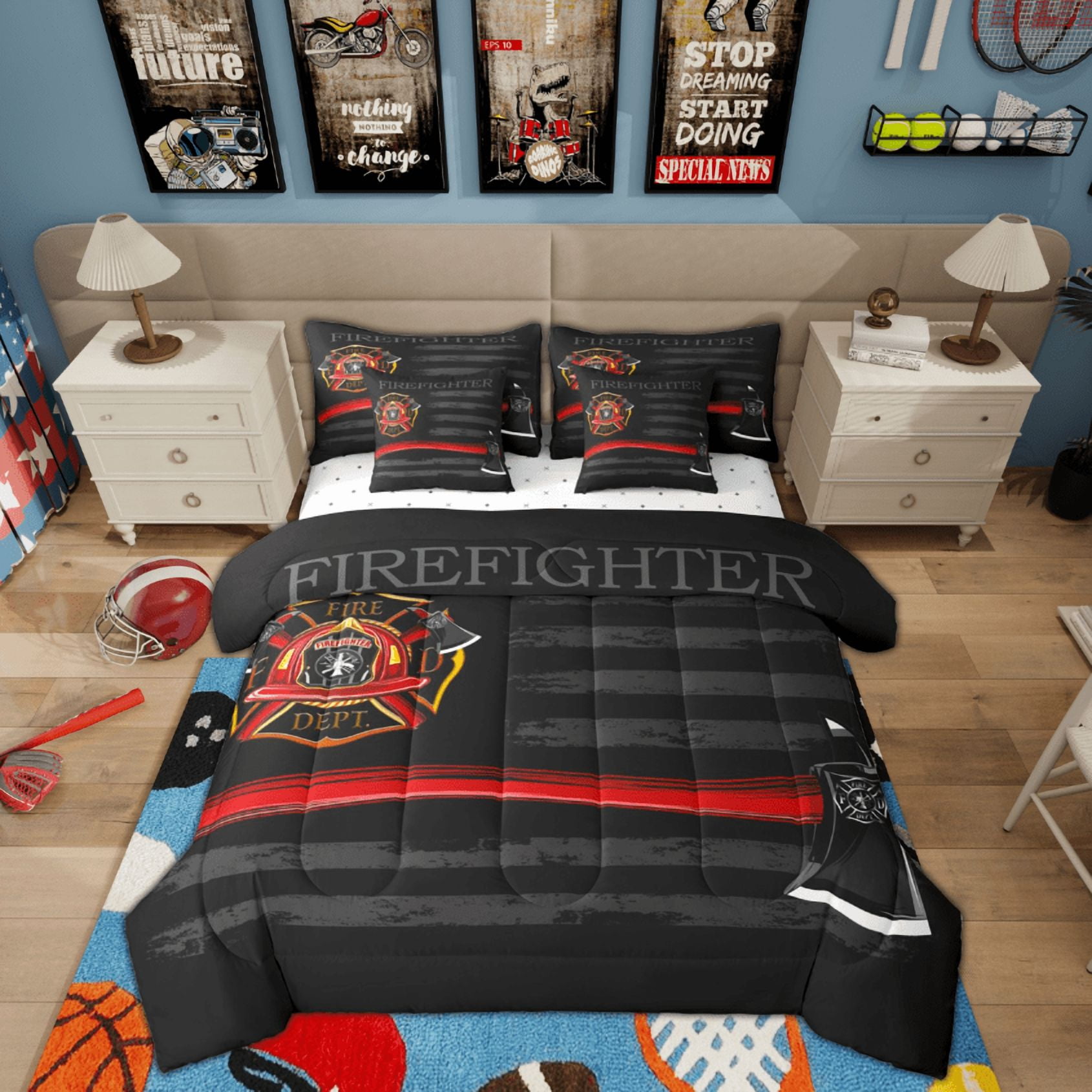 Feelyou Firefighter Kids Twin Bedding Sets 7-Piece, American Flag ...