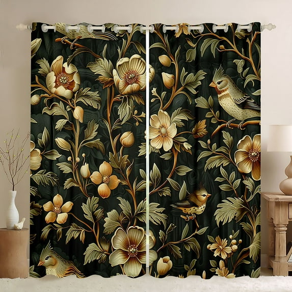 Feelyou Floral Curtains Pack of 2 (42x84 Each), Leaf Plant Botanical ...