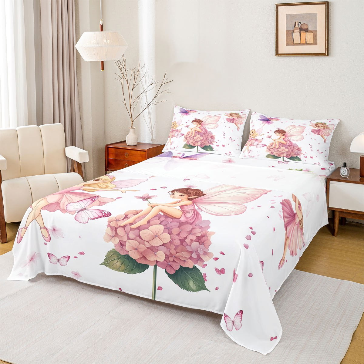 Feelyou Flower Elf Angel Bed Sheets for Kids, Pink Flower Butterfly ...