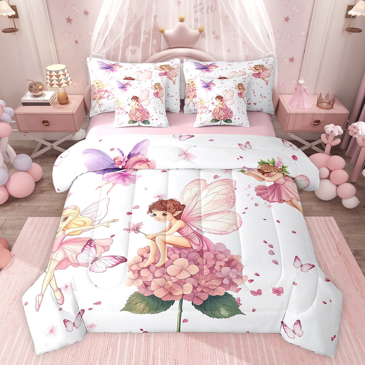 Feelyou Flower Elf Angel Bedding Comforter Set 7pcs for Kids, Pink ...