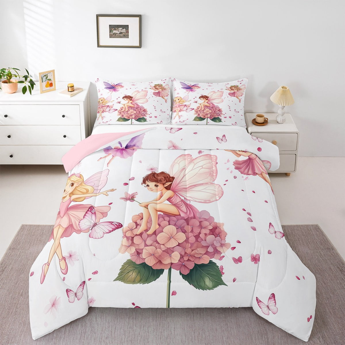 Feelyou Flower Elf Angel Bedding Comforter Set for Kids, Pink Flower ...