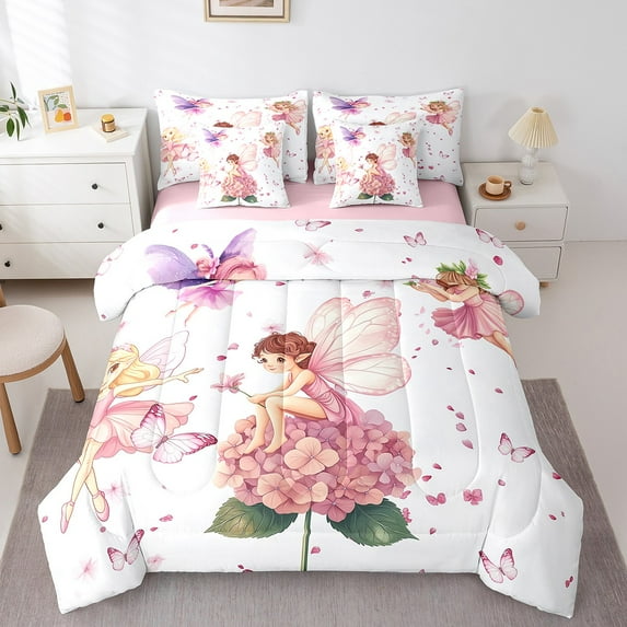Feelyou Flower Elf Angel Twin Bedding Sets 7-Piece for Kids, Pink ...