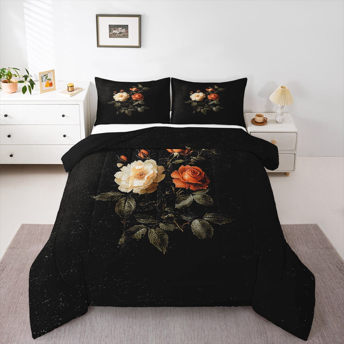 Feelyou Flower Floral Full Size Comforter Sets for Women, Romantic Rose ...