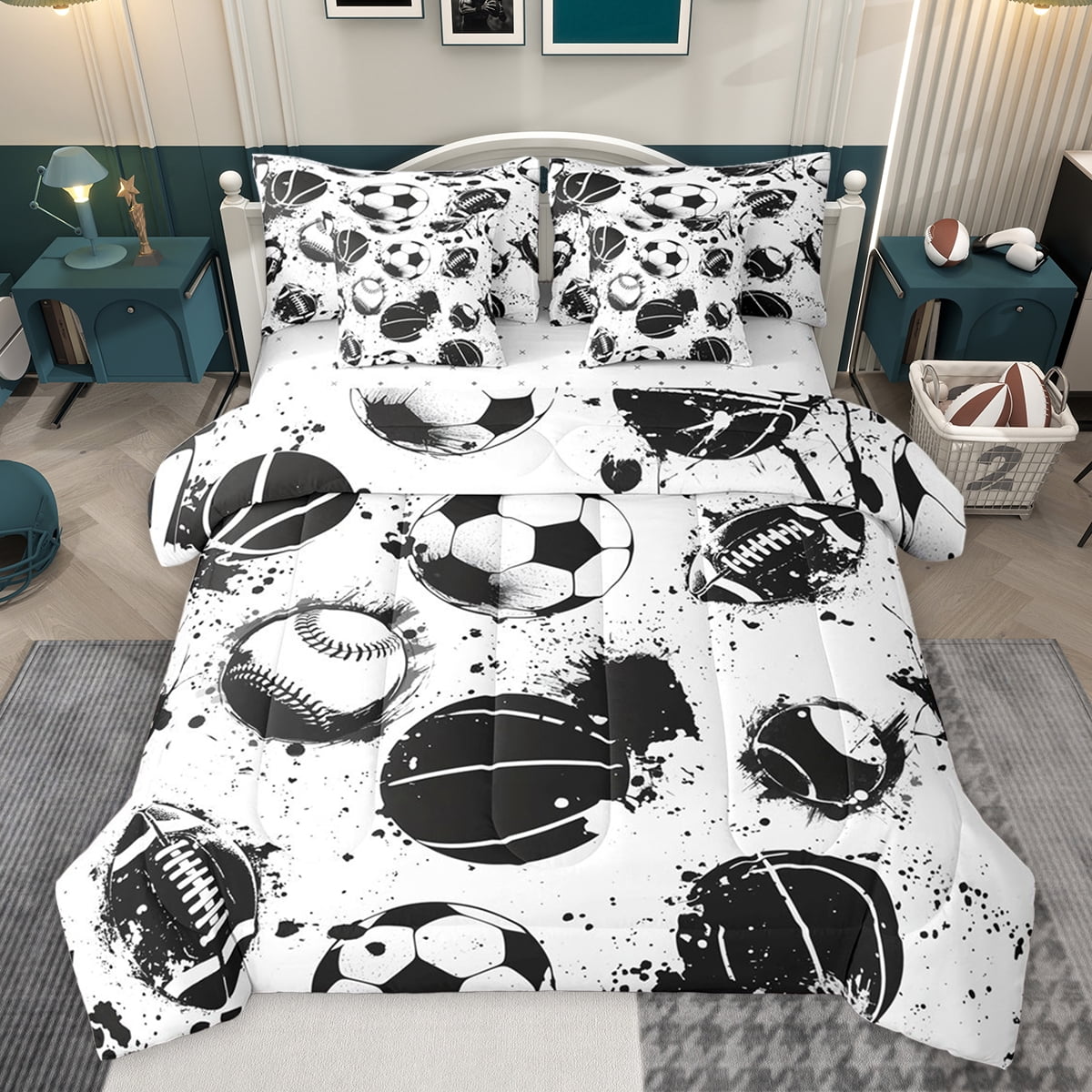 Feelyou Football Baseball Soccer Bedding Comforter Set 7pcs, Ball Game ...