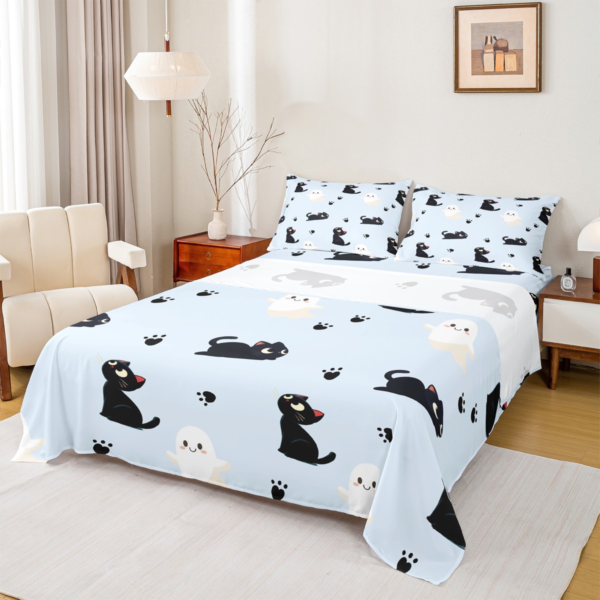 Feelyou Funny Black Cat Bed Sheets for Teens, Kawaii Kitten Animal King ...
