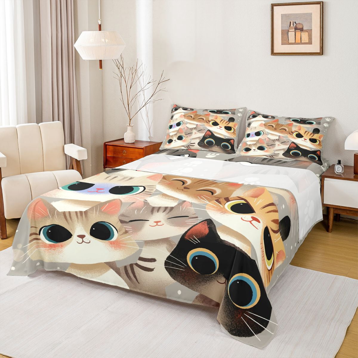 Feelyou Funny Cartoon Cat Bed Sheets, Kawaii Kitten Lover King Sheets ...