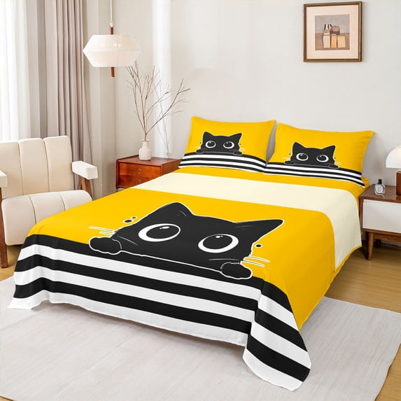 Feelyou Funny Cat Kitten Queen Sheet Sets, Kawaii Cartoon Animal Flat ...