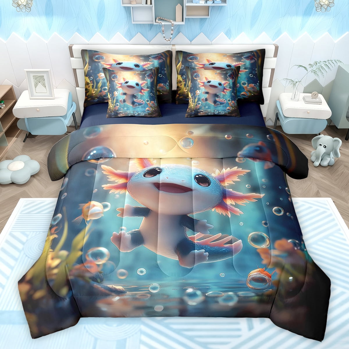 Feelyou Funny Marine Axolotl Twin Bedding Sets 7-Piece, Kawaii Ocean ...
