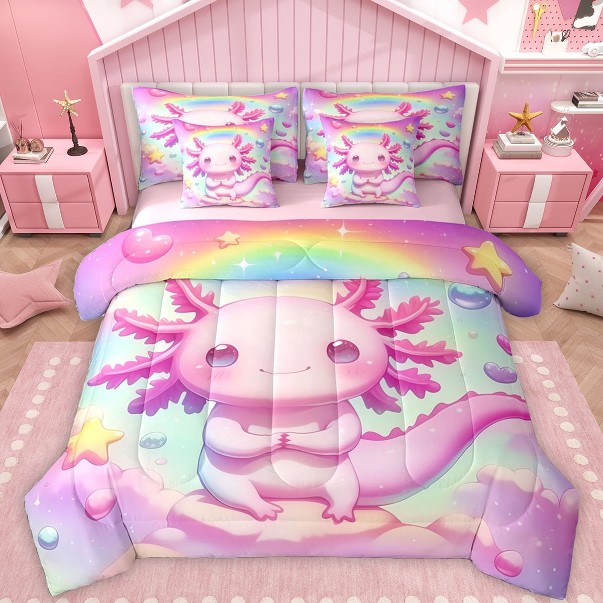 Feelyou Funny Pink Axolotl Bedding Comforter Set 7 Pieces for Kids ...