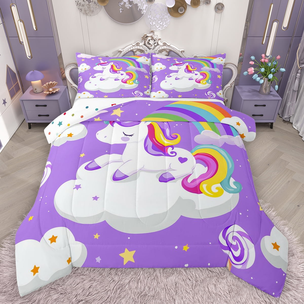 Feelyou Funny Purple Unicorn Full Size Comforter Sets for Child ...