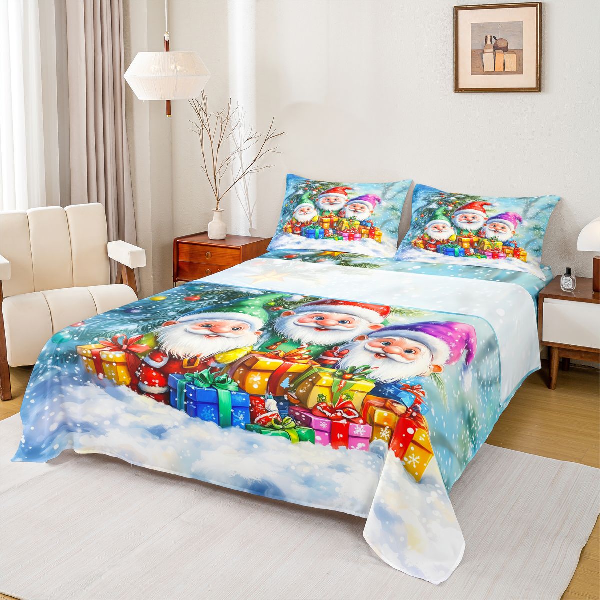 Feelyou Funny Xmas Gnome Bed Sheets for Kids, Cute Santa Claus King ...
