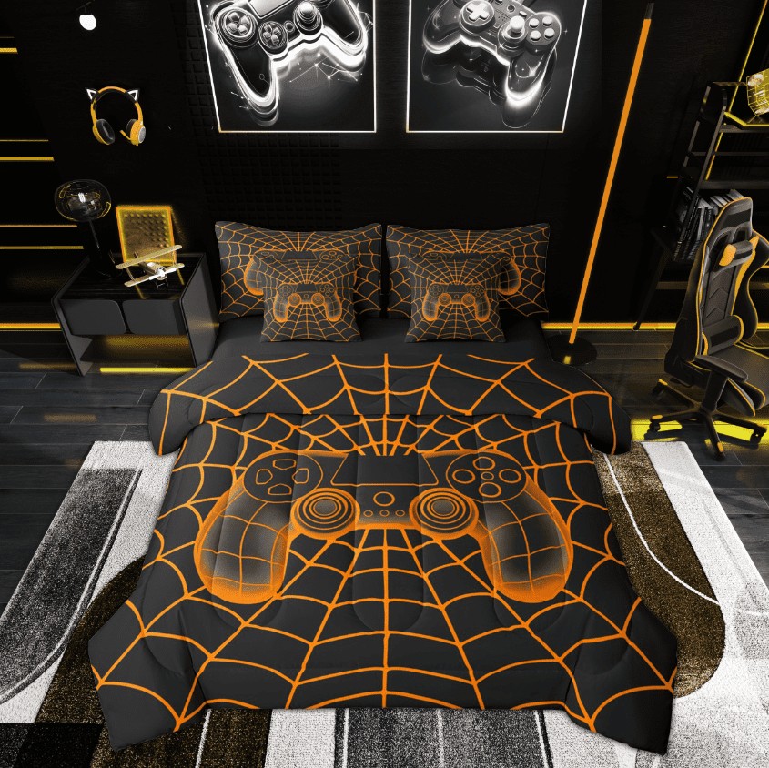 Feelyou Futuristic Game Console Bedding Comforter Set 7 Pieces, Spider Web Print Full Bedding ...