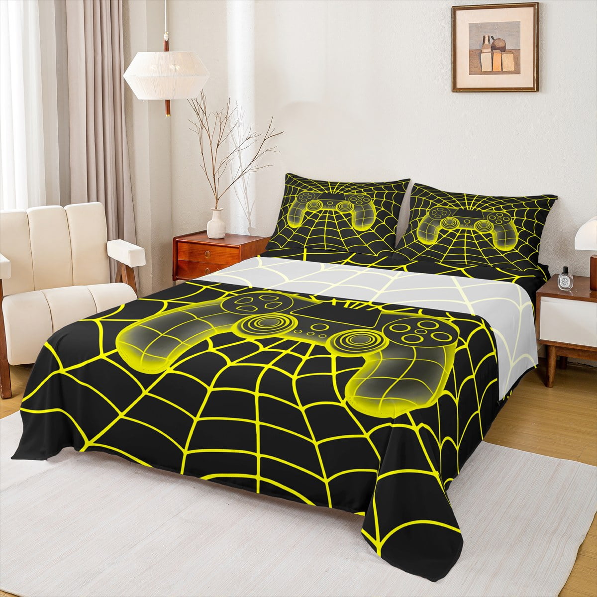 Feelyou Futuristic Game Console Twin Sheet Sets, Spider Web Print Twin Fitted Sheet, Teen Kid ...