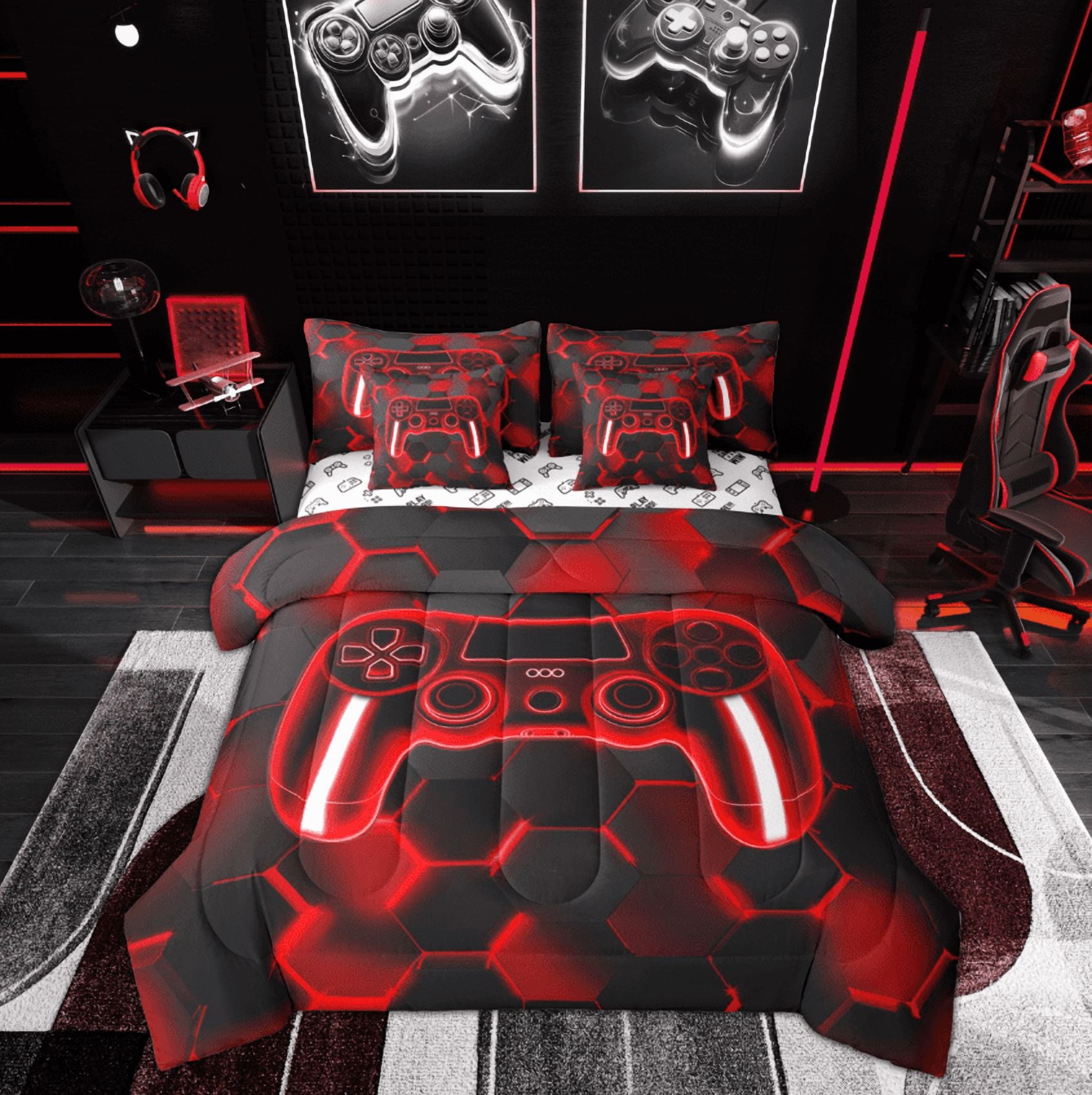 Feelyou Futuristic Gamepad Boys Twin Bedding Sets 7-Piece, Neon ...