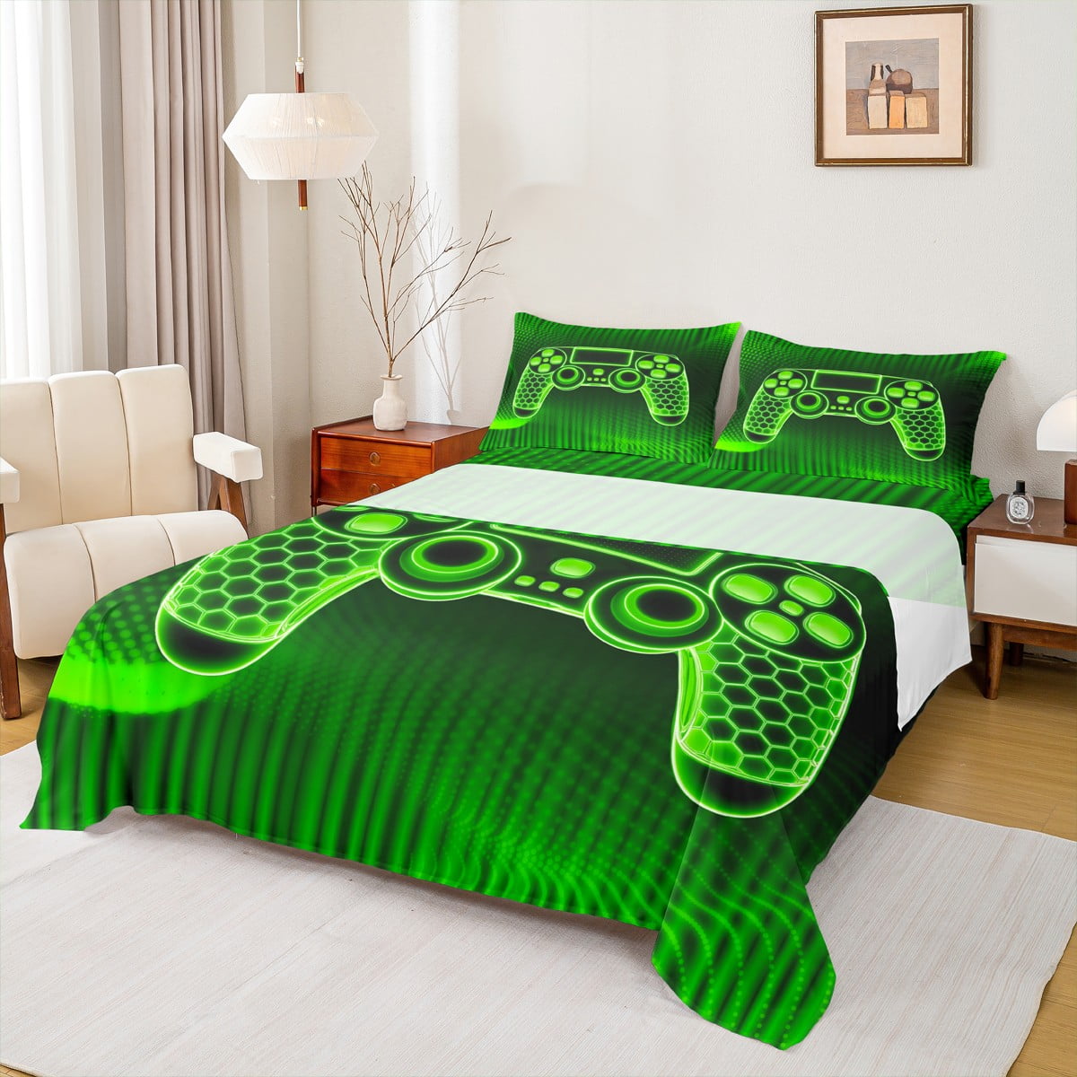 Feelyou Futuristic Gamepad Teens Full Size Sheets, Neon Green Bed ...