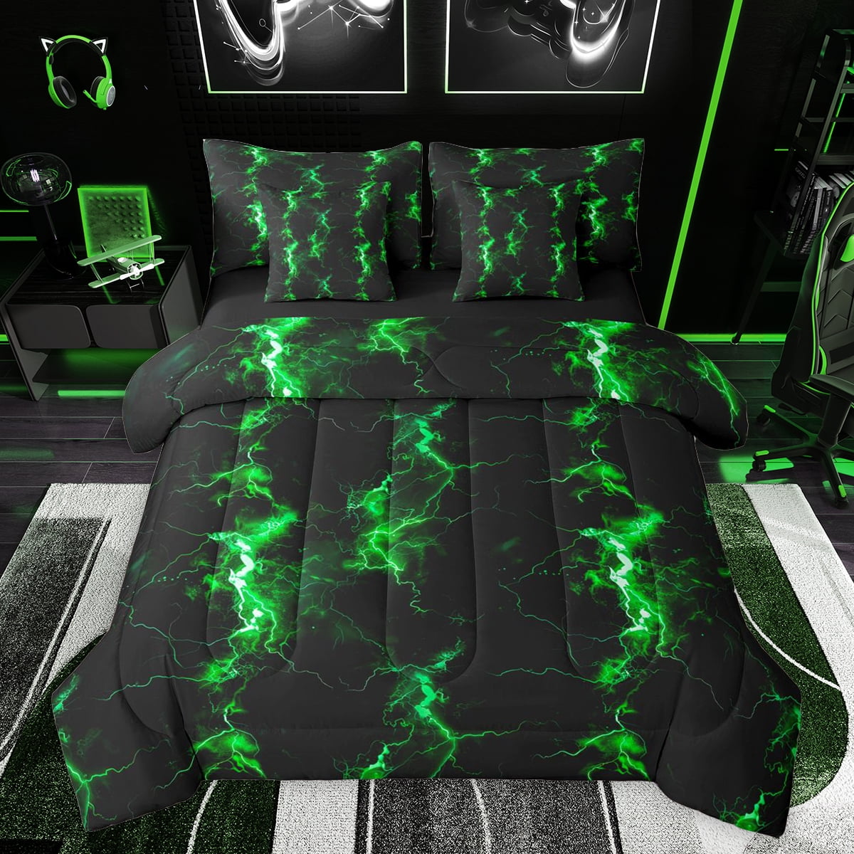 Feelyou Futuristic Lightning Kids Bedding Comforter Set 7pcs, Neon ...
