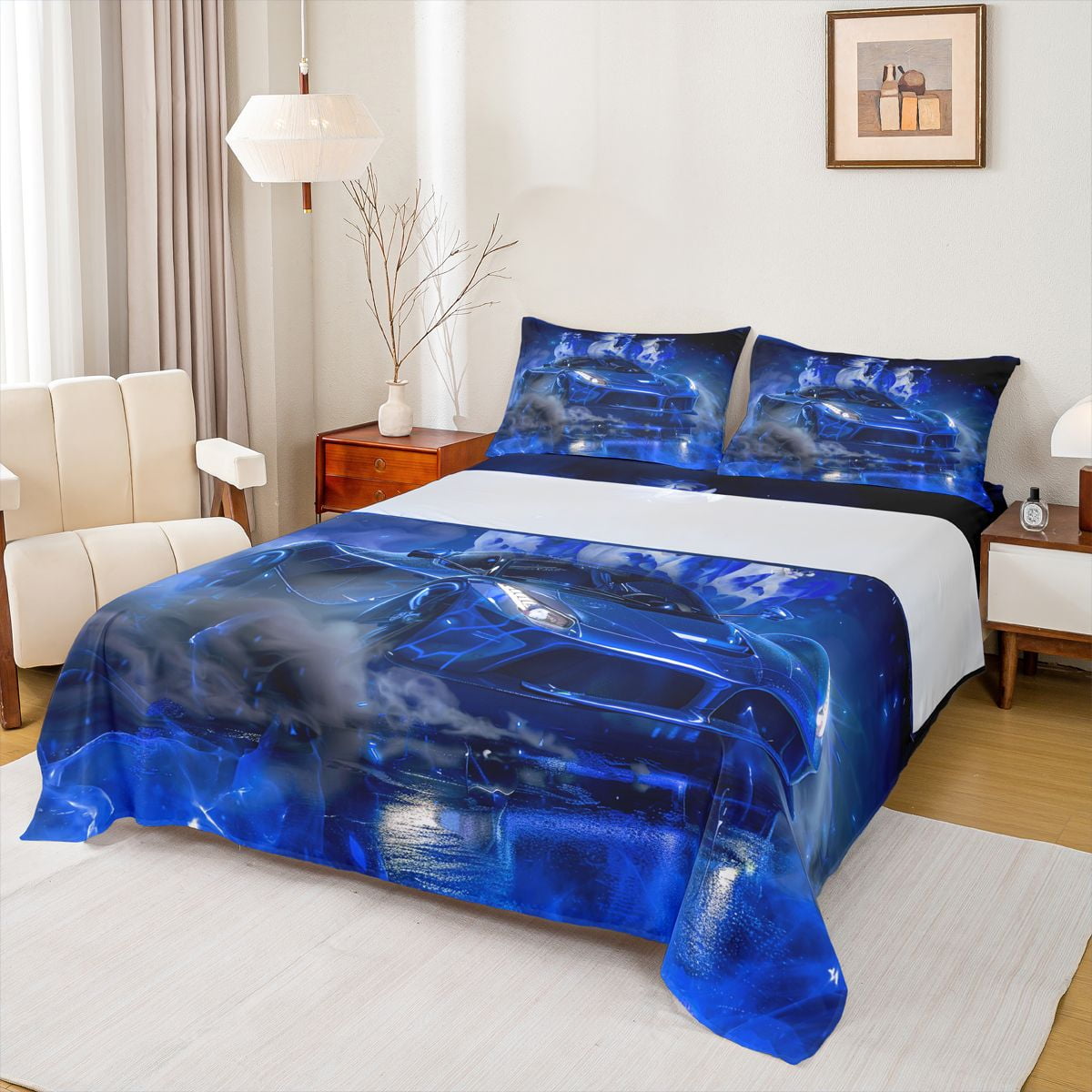 Feelyou Futuristic Sports Car Full Sheet Set, Neon Blue Racing Horse ...