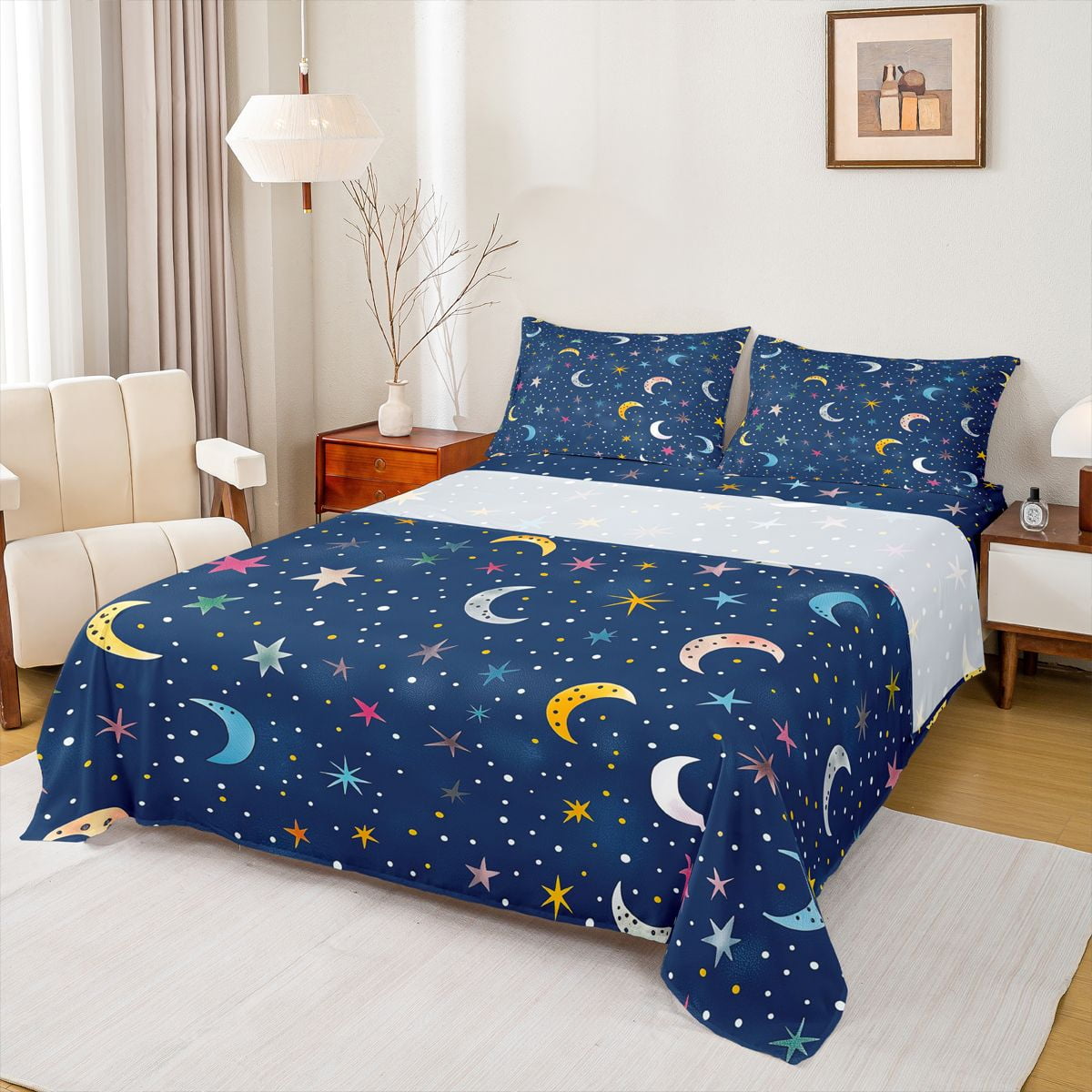 Feelyou Galaxy Stars Moon Queen Sheet Sets, Teen Kid Boy Girl Bed Set ...