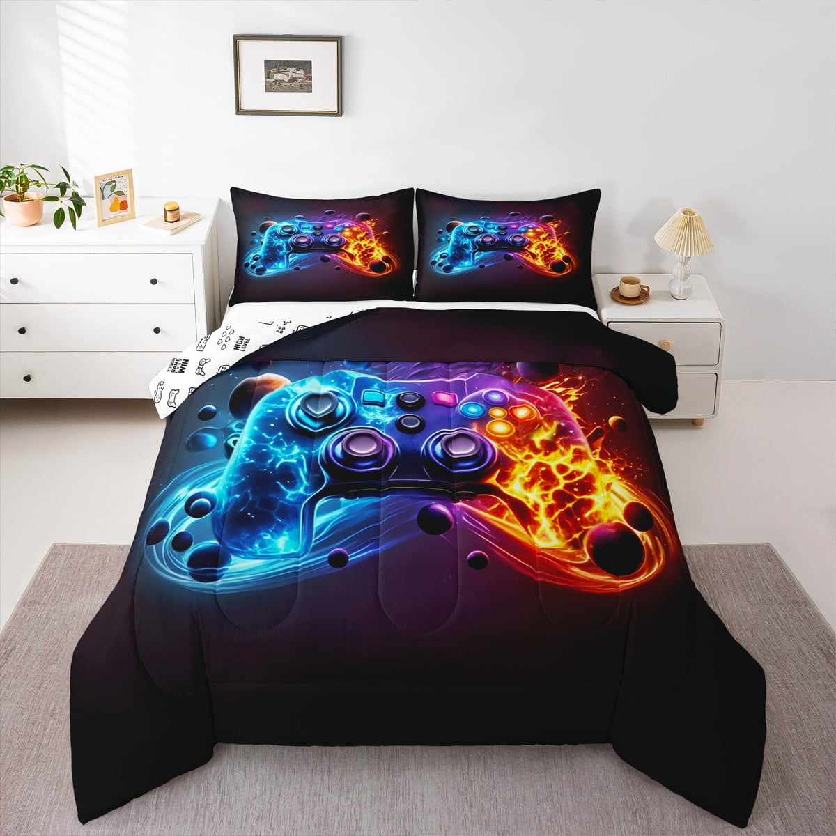 Feelyou Game Console Gamepad Queen Comforter Set for Boy, Outer Space ...