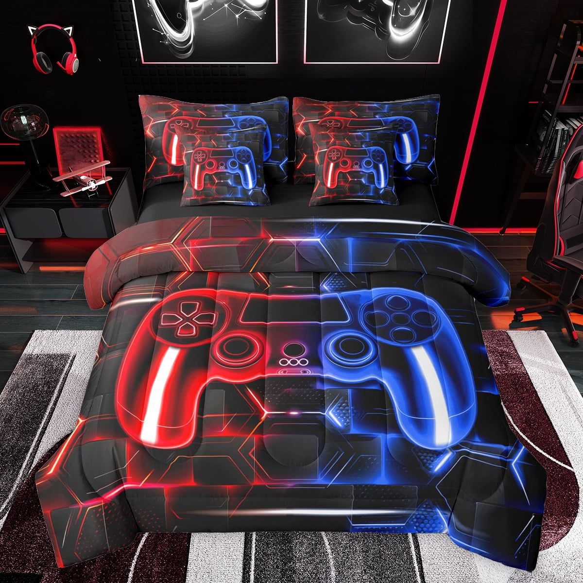 Feelyou Gaming Controller Kid Bedding Comforter Set 7pcs, Futuristic ...