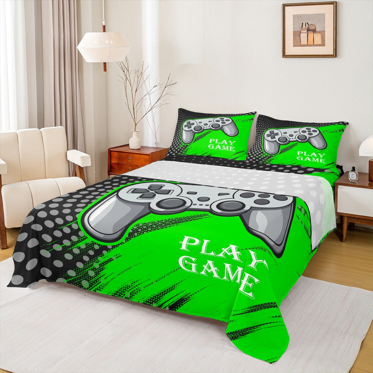 Feelyou Gaming Controller Kids Full Size Sheets, Green Abstract Bed ...