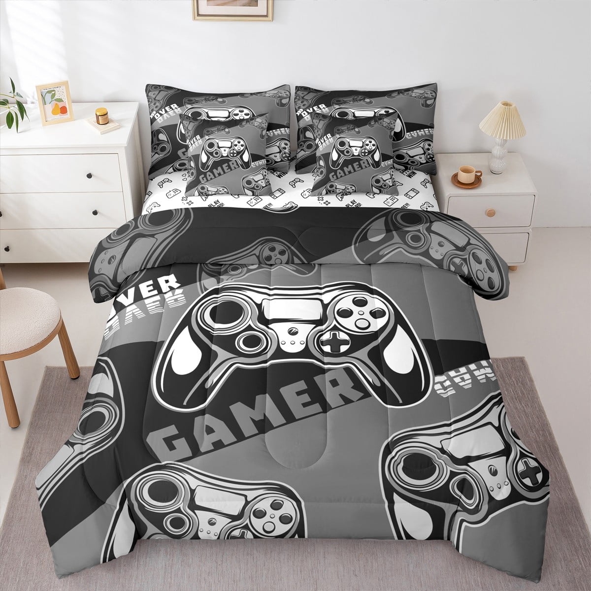 Feelyou Gaming Gamer Kids Bedding Comforter Set 7pcs, Game Gamepad ...