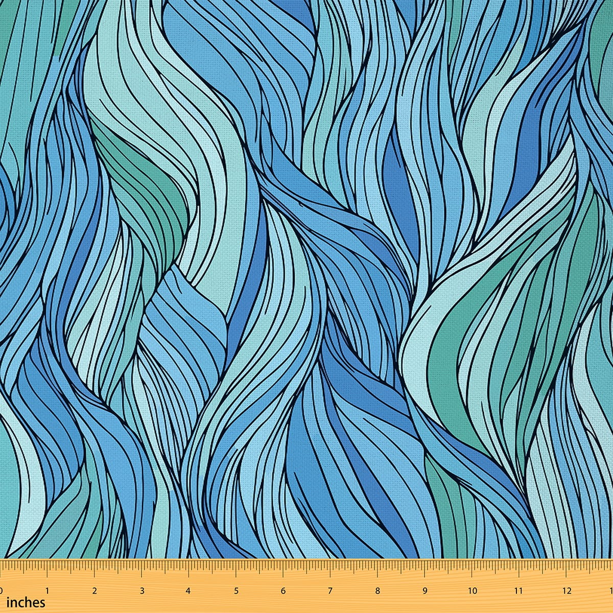 Feelyou Geometric Wave Lines Fabric by the Yard 5 Yards, Modern Blue ...