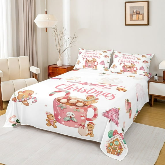 Feelyou Gingerbread Man Child Bed Sheets, Pink Xmas Tree King Sheets ...