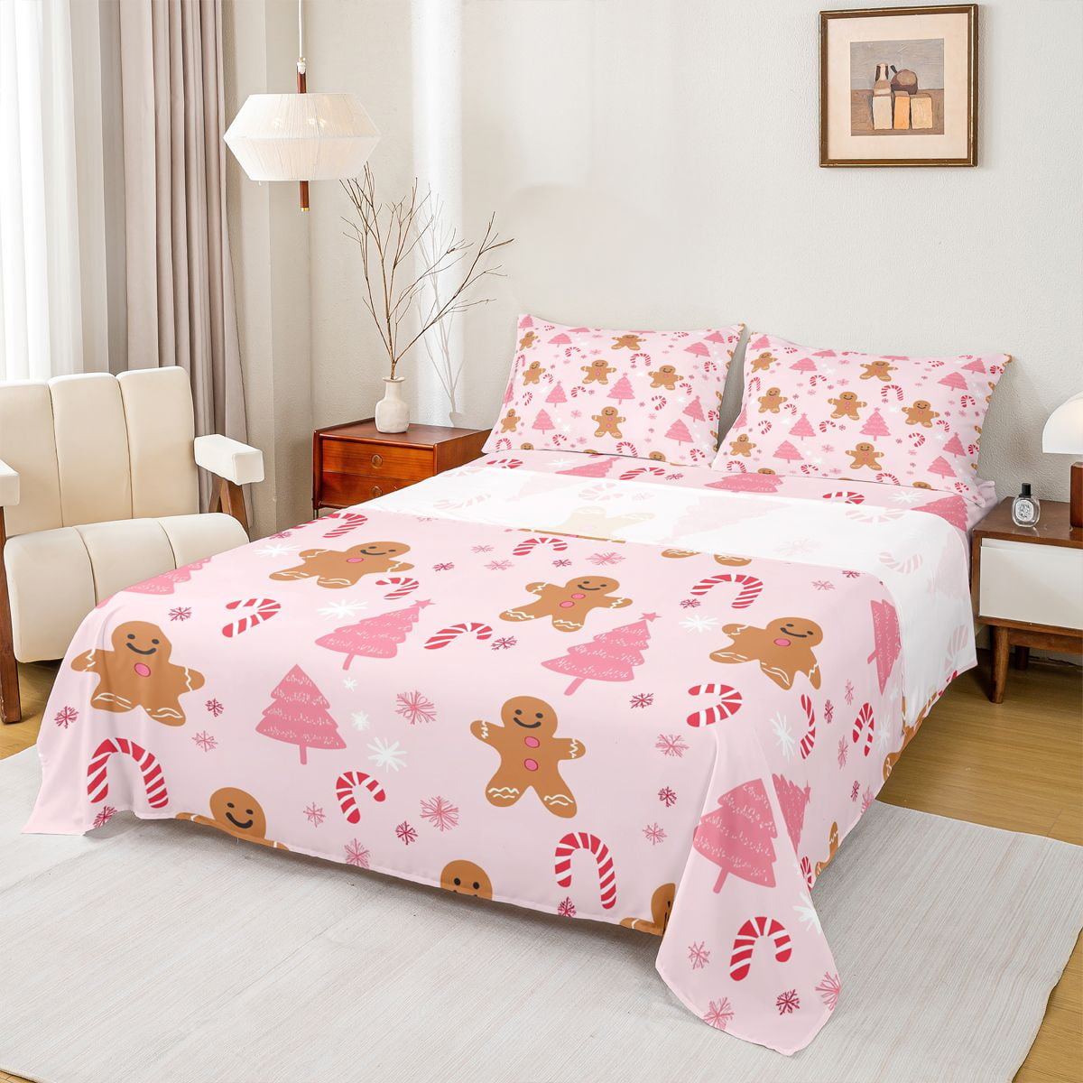 Feelyou Gingerbread Man Kids Full Size Sheets, Kawaii Xmas Tree Bed ...