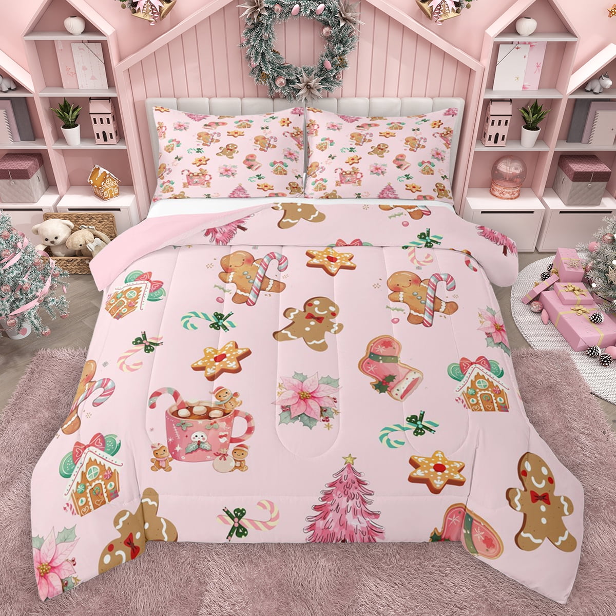 Feelyou Gingerbread Man Kids Queen Comforter Set, Fairy Tale Xmas Tree ...