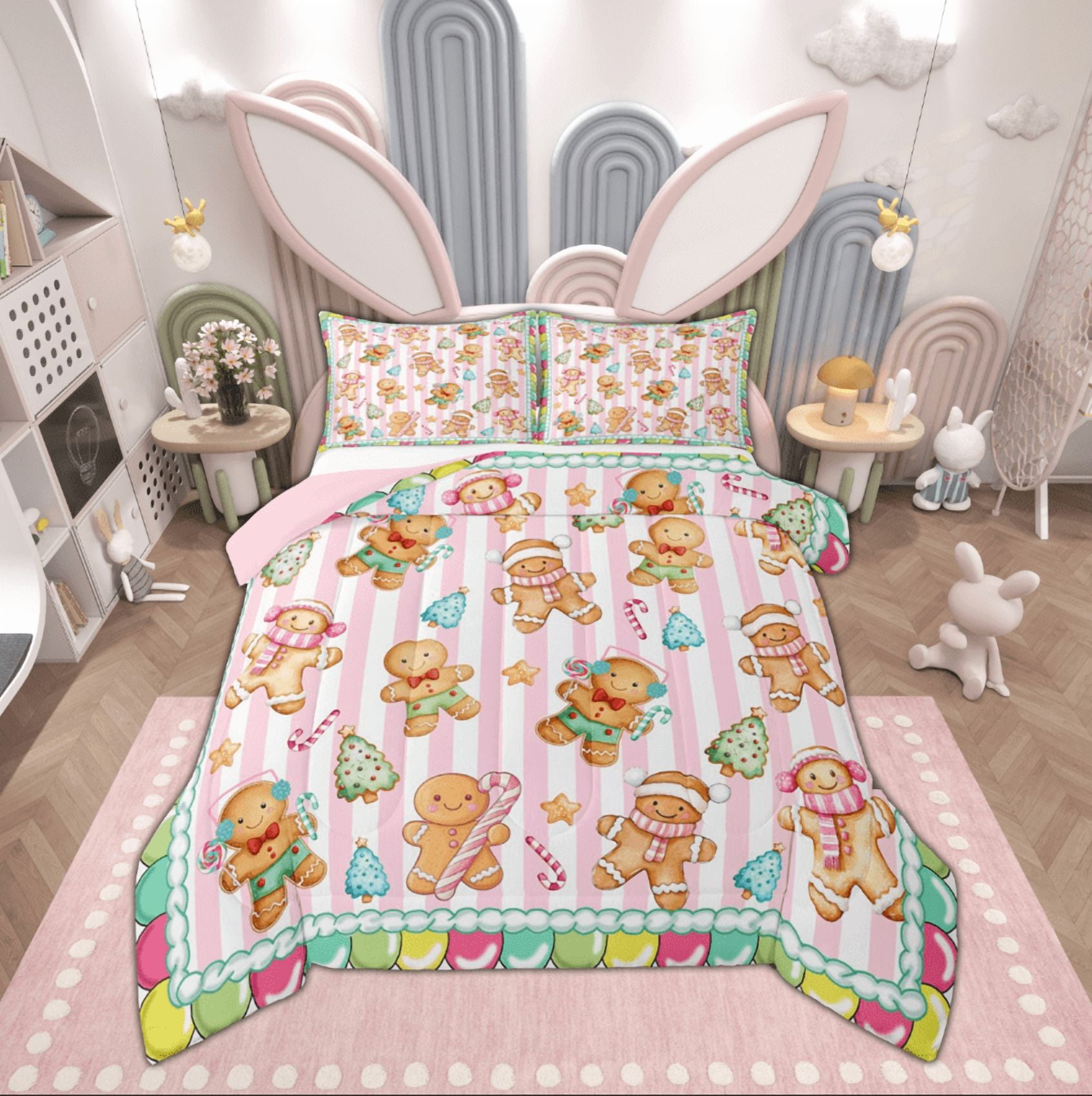 Feelyou Gingerbread Man Queen Comforter Set for Kids, Christmas Dessert ...